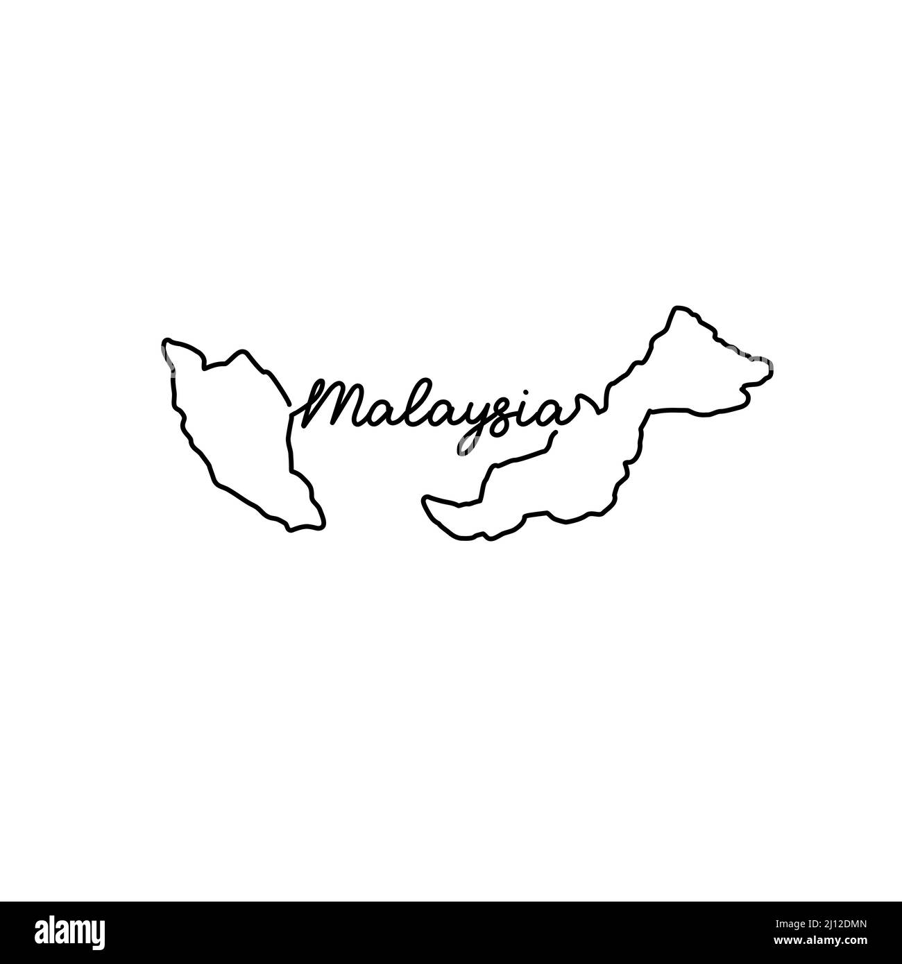 Malaysia outline map with the handwritten country name. Continuous line ...