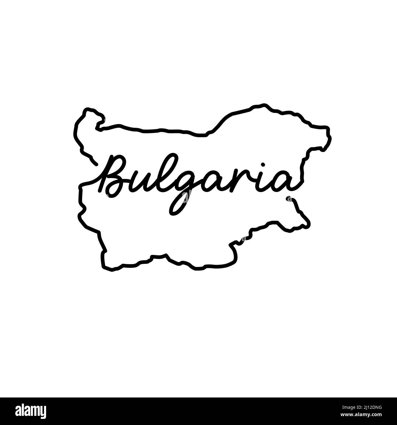 Bulgaria outline map with the handwritten country name. Continuous line ...