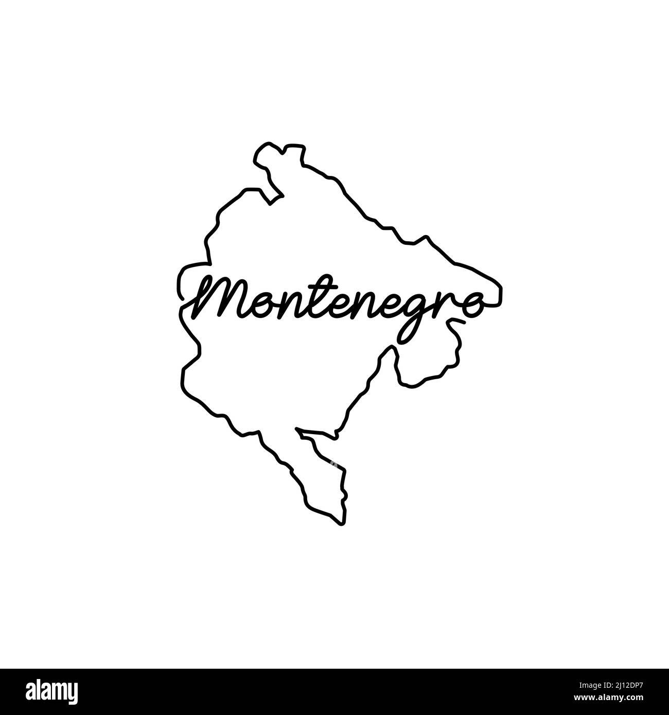 Montenegro outline map with the handwritten country name. Continuous ...