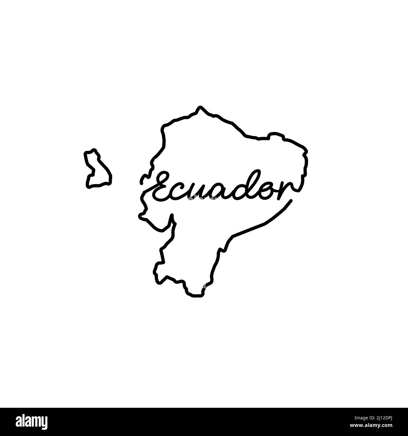Ecuador outline map with the handwritten country name. Continuous line ...