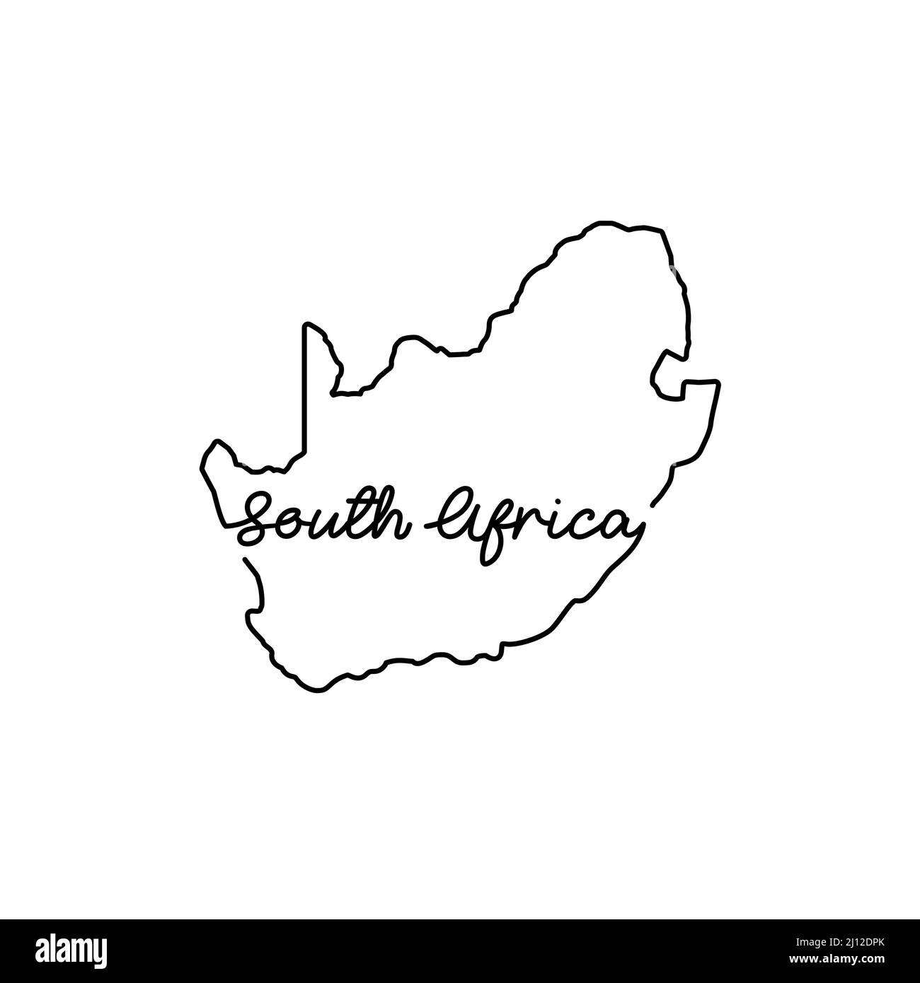 South Africa outline map with the handwritten country name. Continuous ...