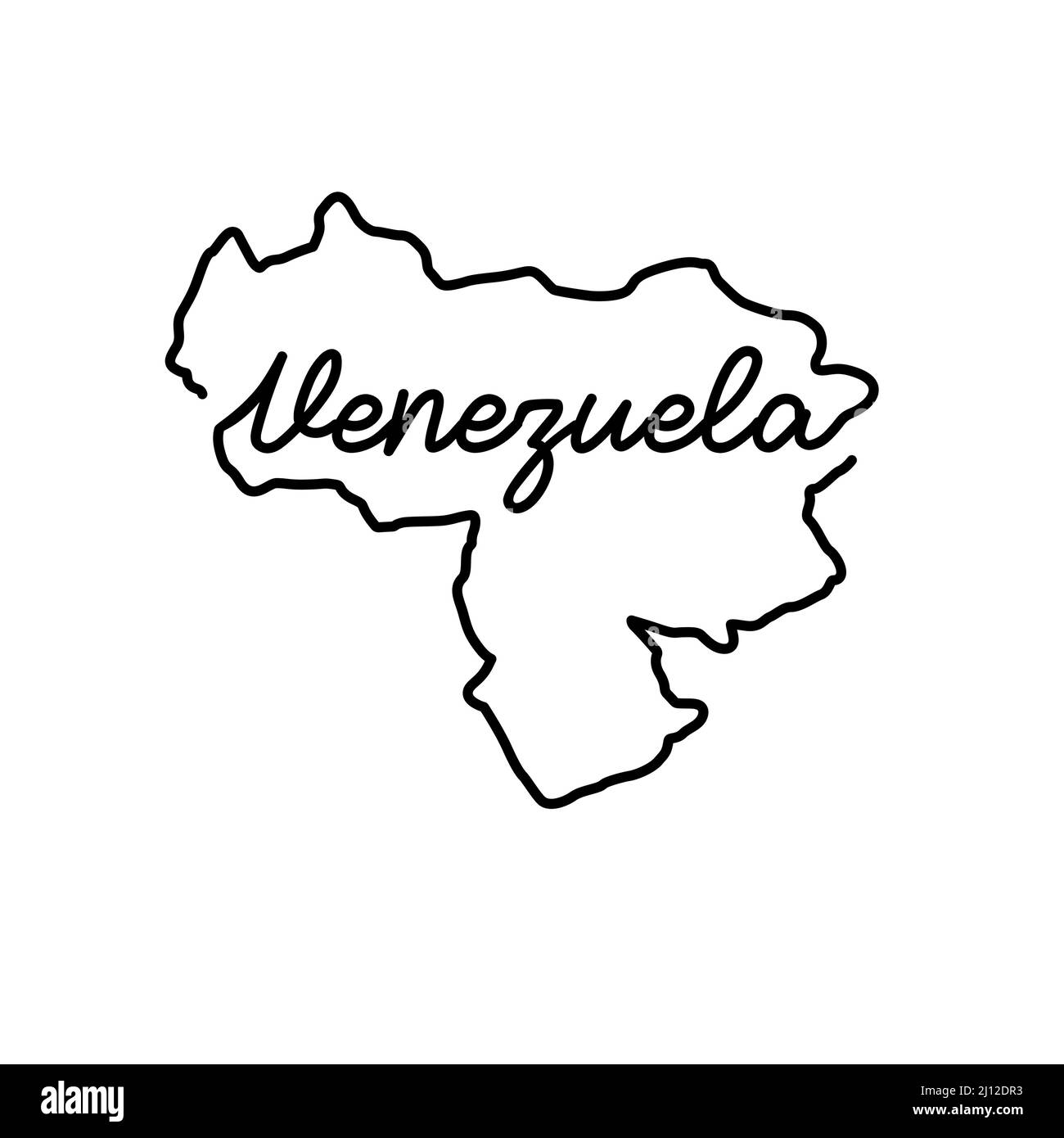 Venezuela outline map with the handwritten country name. Continuous ...