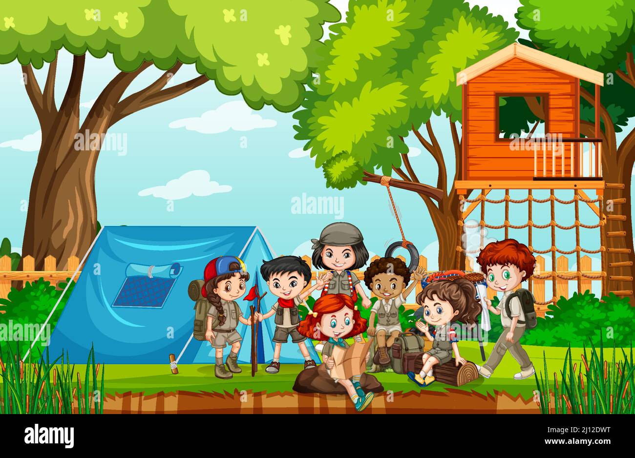 Outdoor park scene with children illustration Stock Vector Image & Art ...