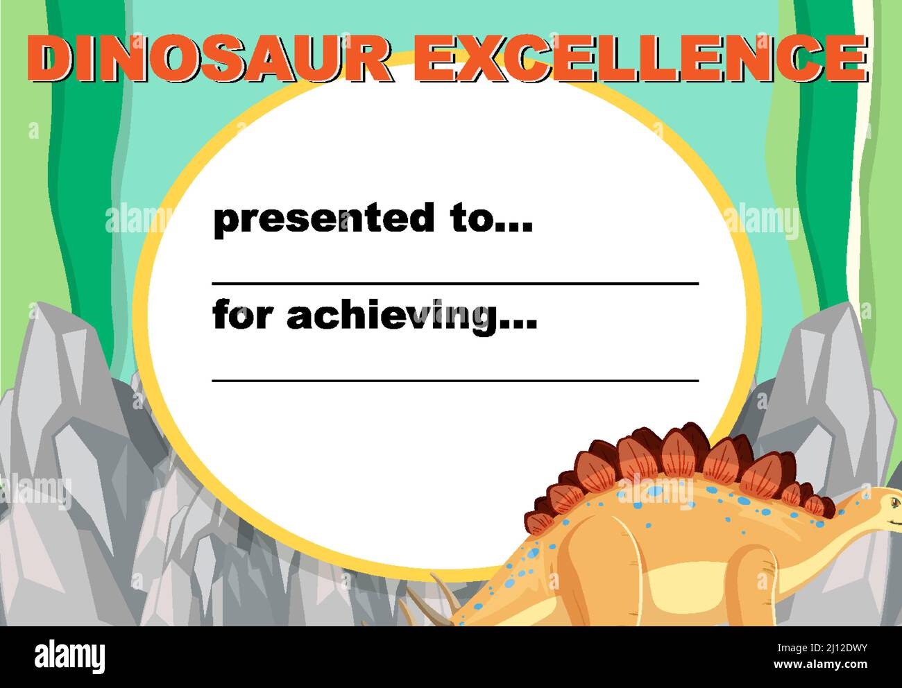 Dinosaur certificate template in cartoon style illustration Stock ...