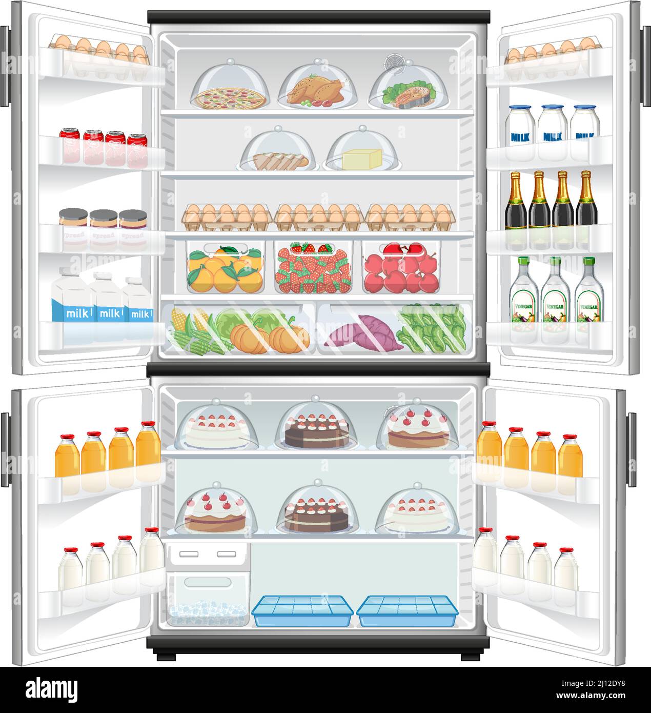 Refrigerator with lots of food illustration Stock Vector Image & Art ...