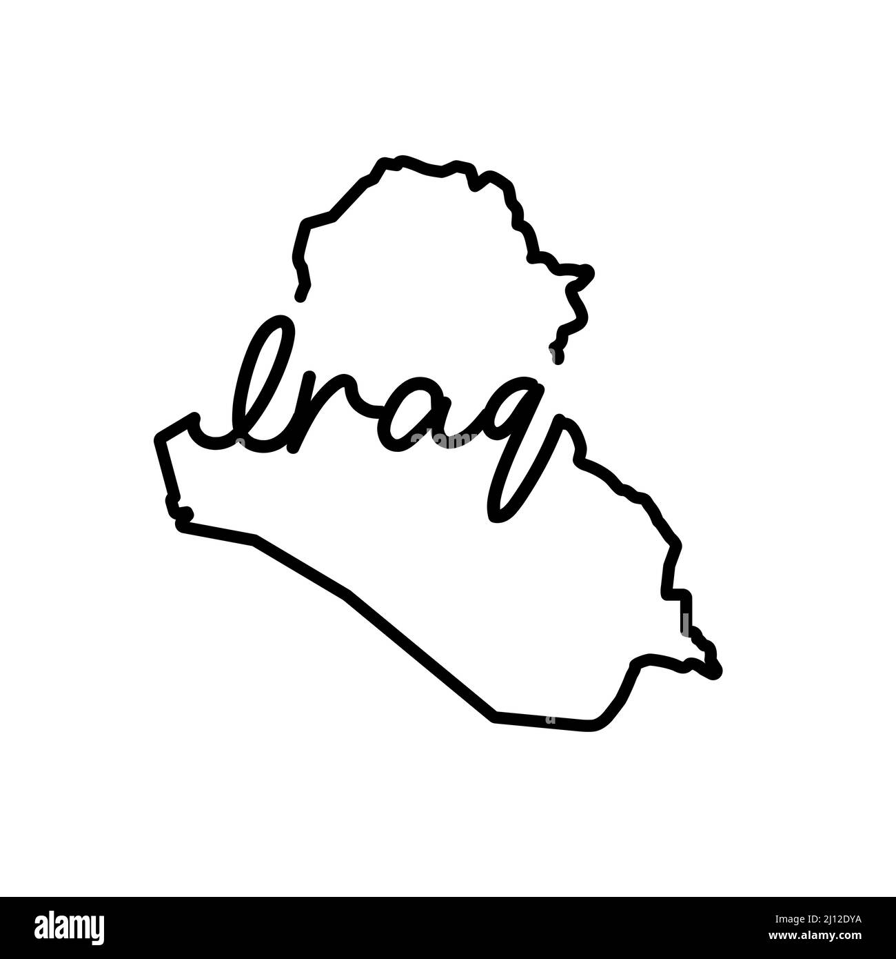 Iraq outline map with the handwritten country name. Continuous line ...