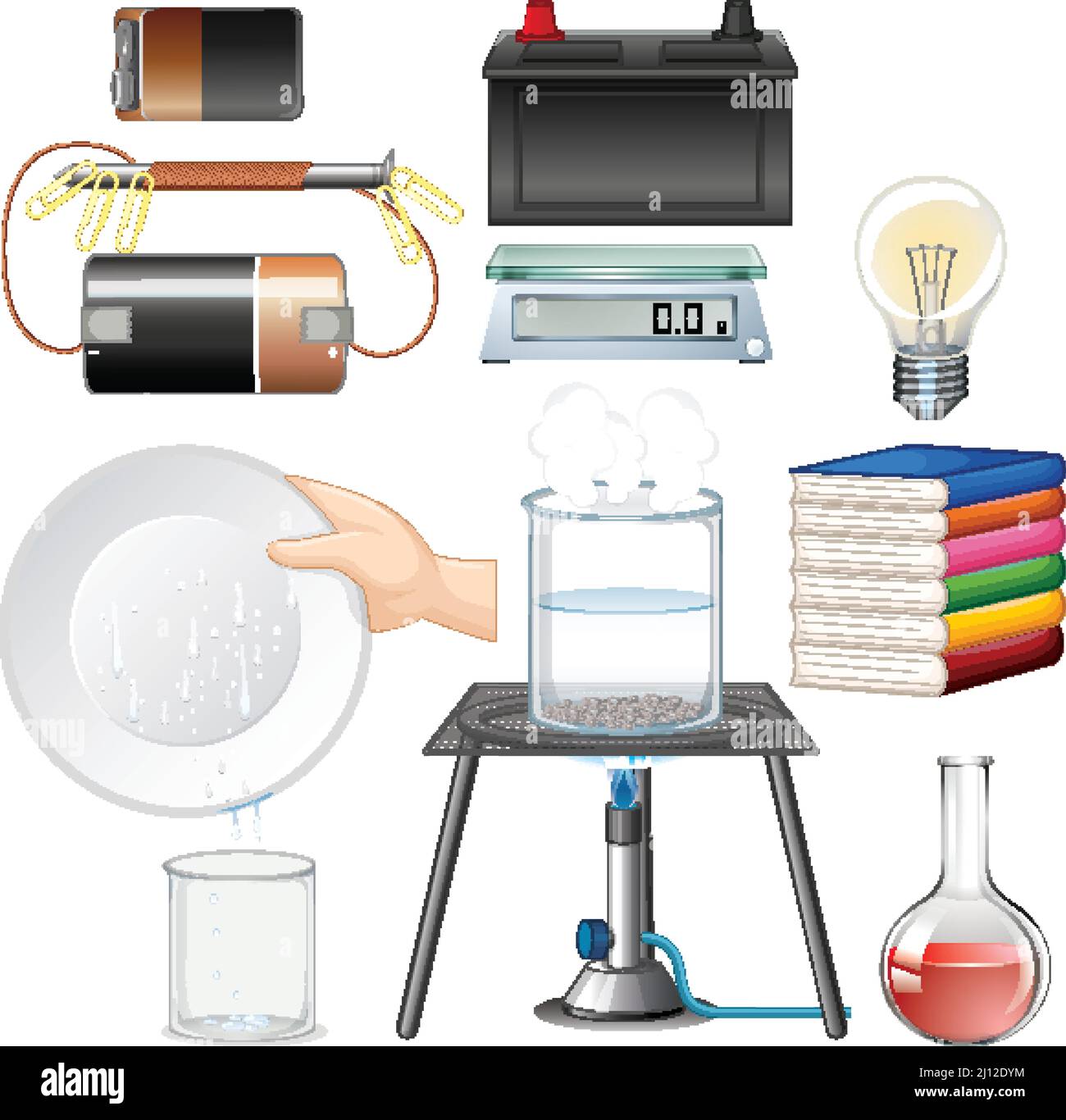 Many science equipments on white background illustration Stock Vector ...