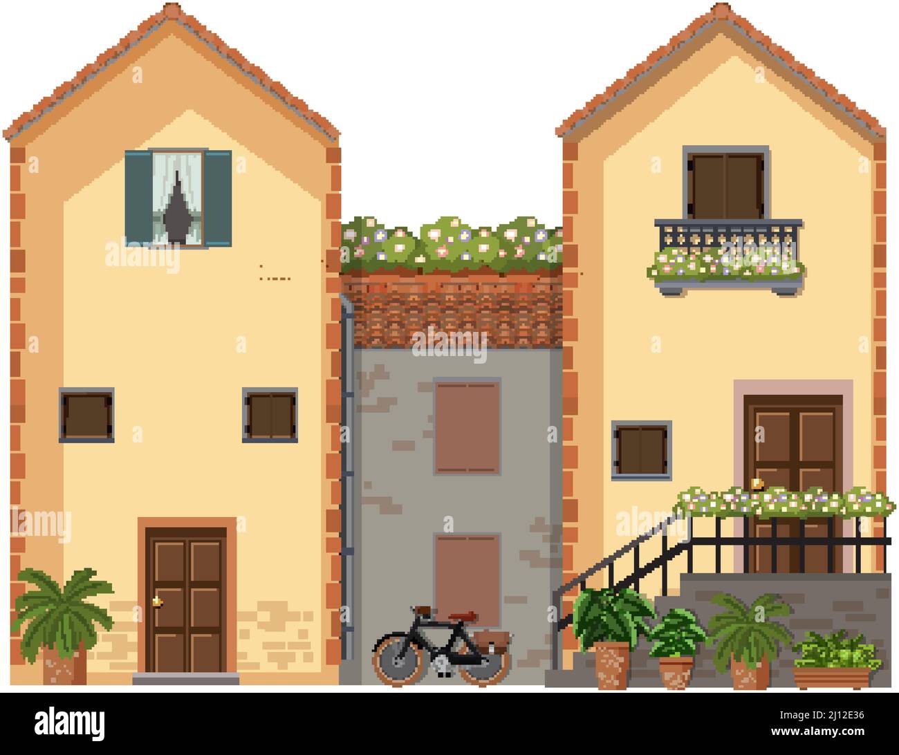 Traditional Italian architecture house building illustration Stock ...