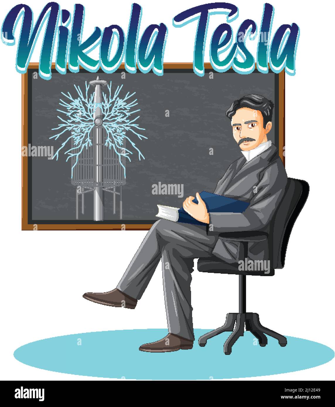 Portrait of Nikola Tesla in cartoon style illustration Stock Vector ...