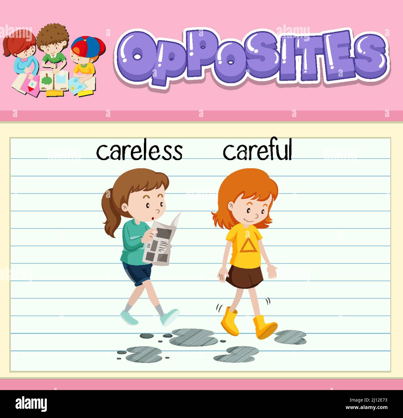 Education word card of English opposites word illustration Stock Vector ...