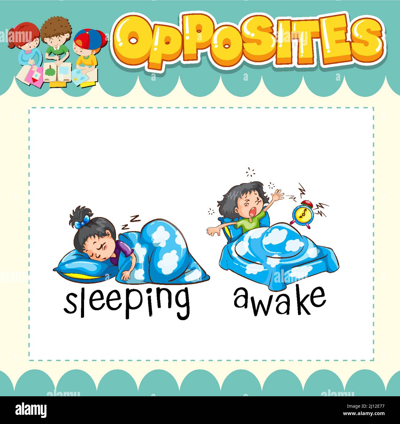 Education word card of English opposites word illustration Stock Vector ...