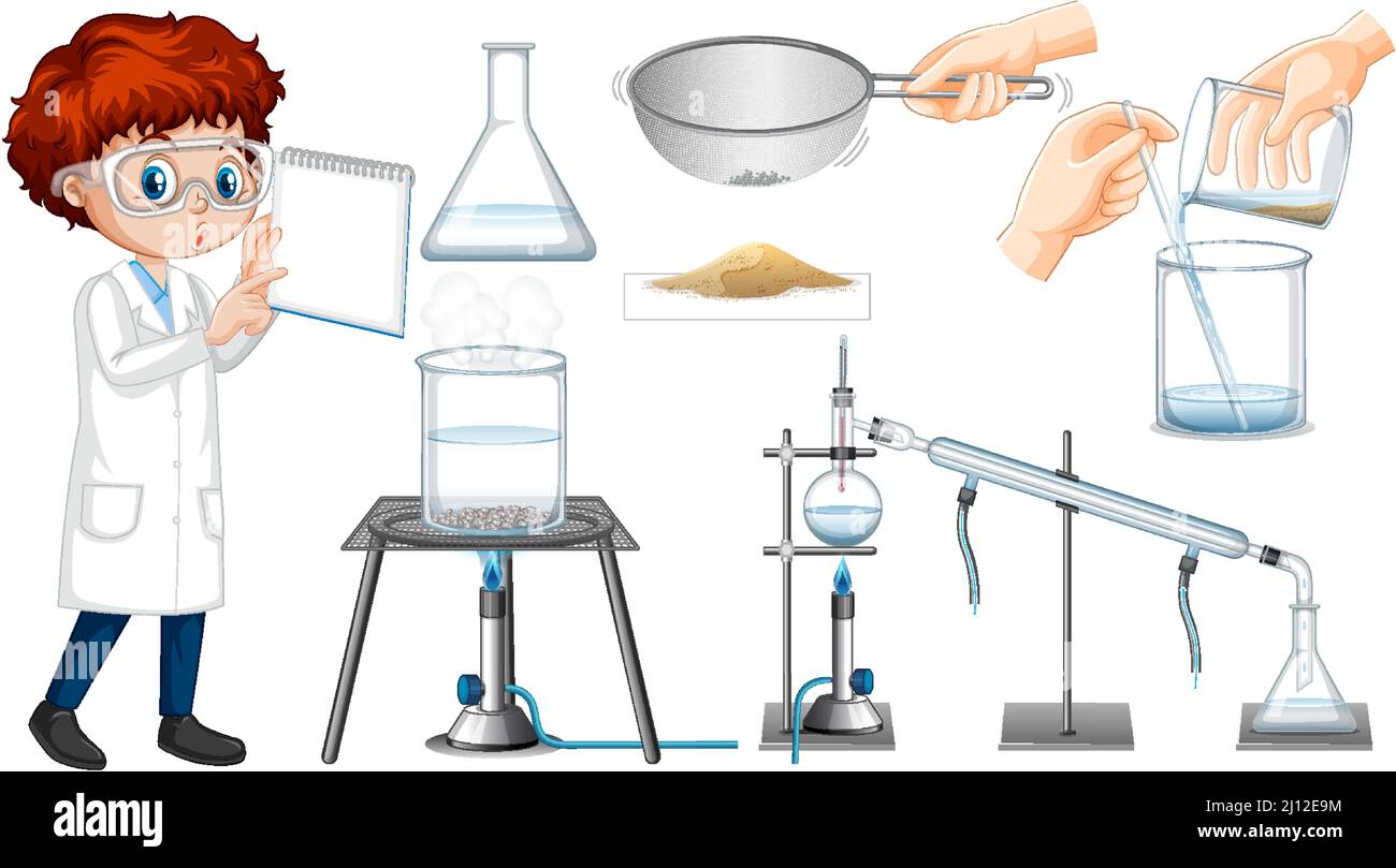 Set of equipment needed for science experiment illustration Stock ...