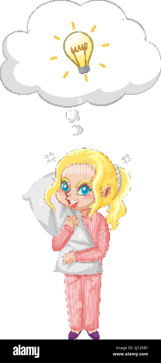 A girl in pink pajamas thinking on white background illustration Stock ...