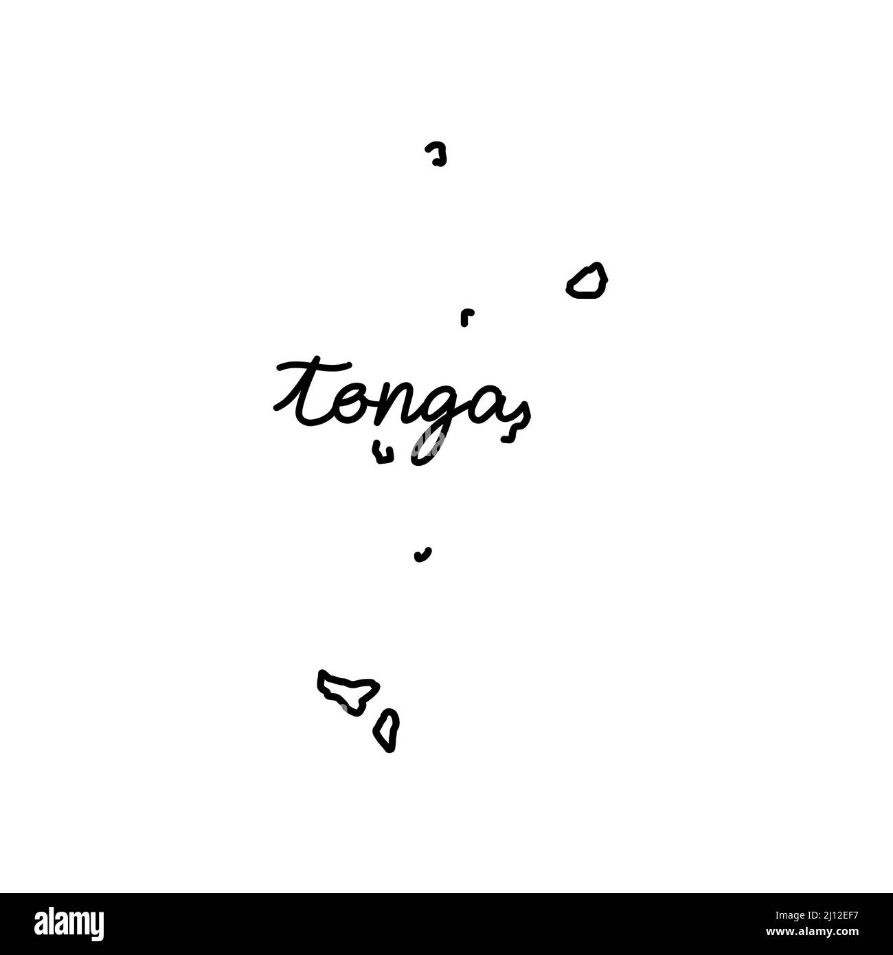 Tonga outline map with the handwritten country name. Continuous line ...