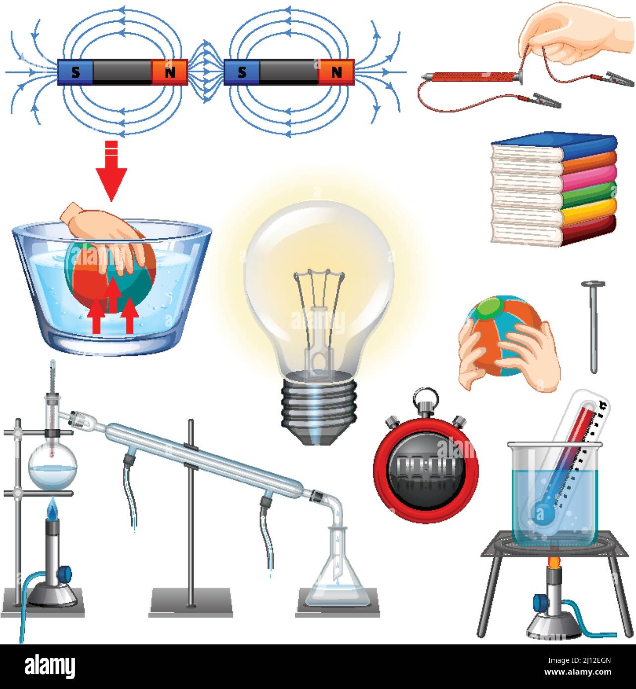 Different science equipments on white background illustration Stock ...