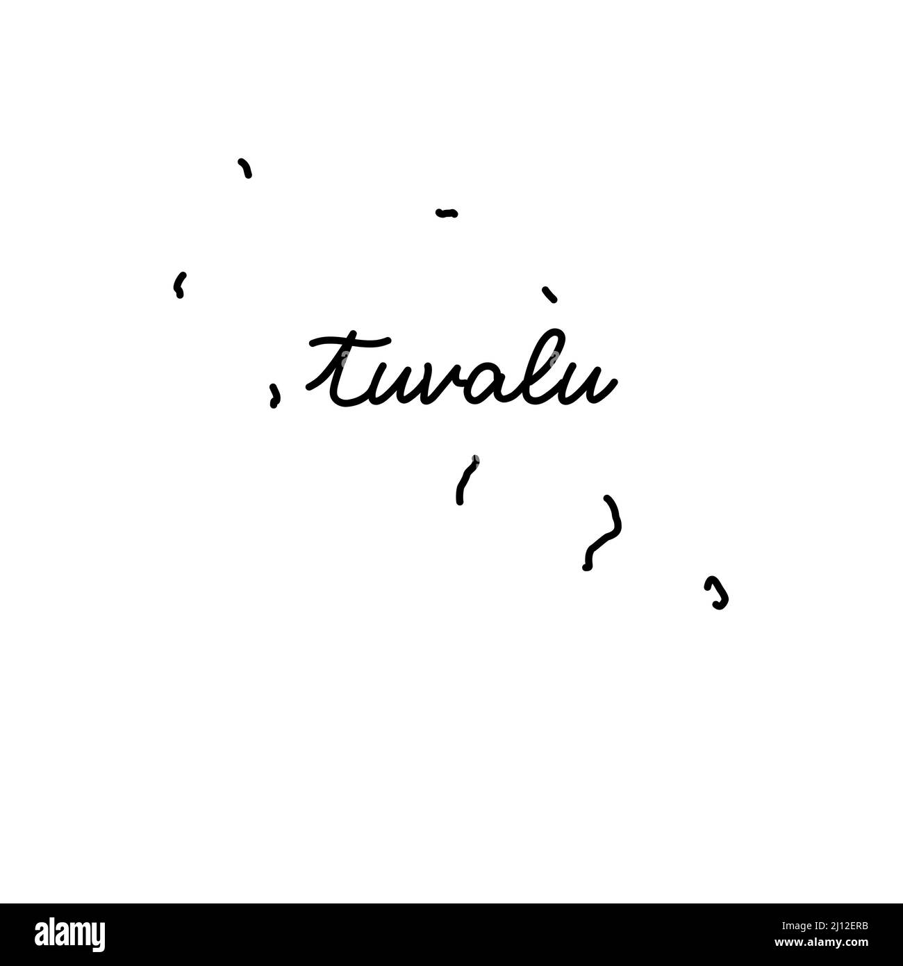 Tuvalu outline map with the handwritten country name. Continuous line ...