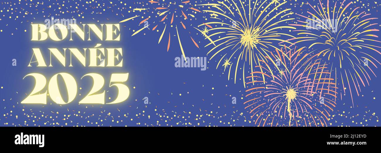 Happy New Year 2025 illustration in french langage with fireworks Stock ...