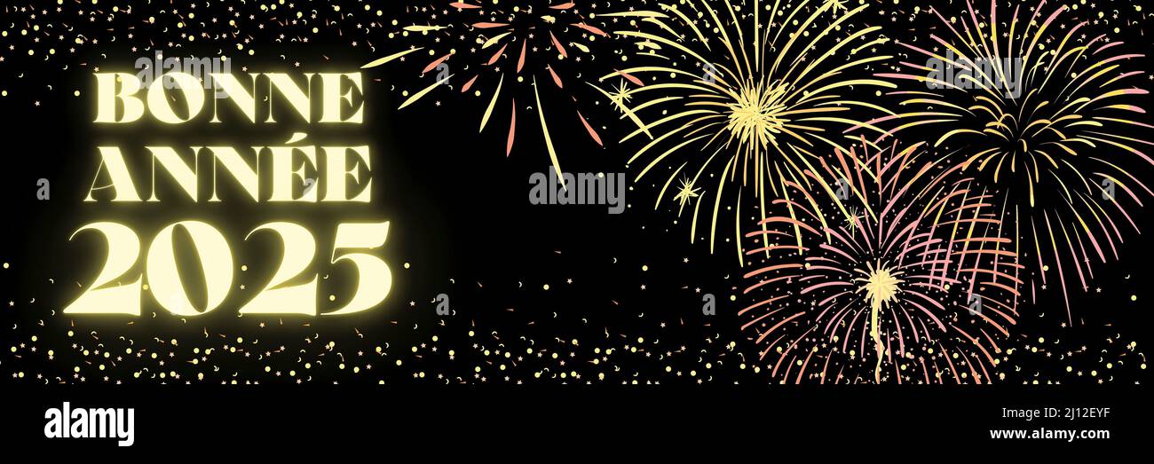 Happy New Year 2025 illustration in french langage with fireworks Stock ...