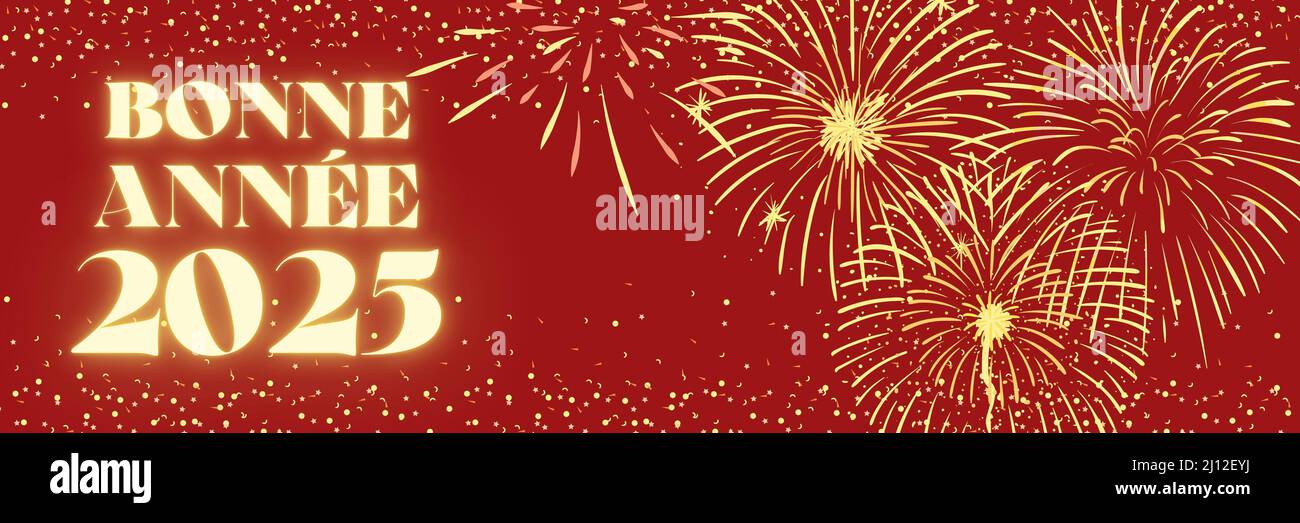 Happy New Year 2025 illustration in french langage with fireworks Stock ...