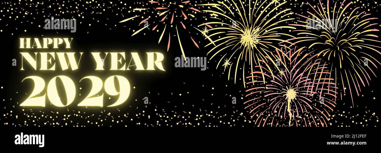 Happy New Year 2029 glow illustration with fireworks Stock Photo - Alamy