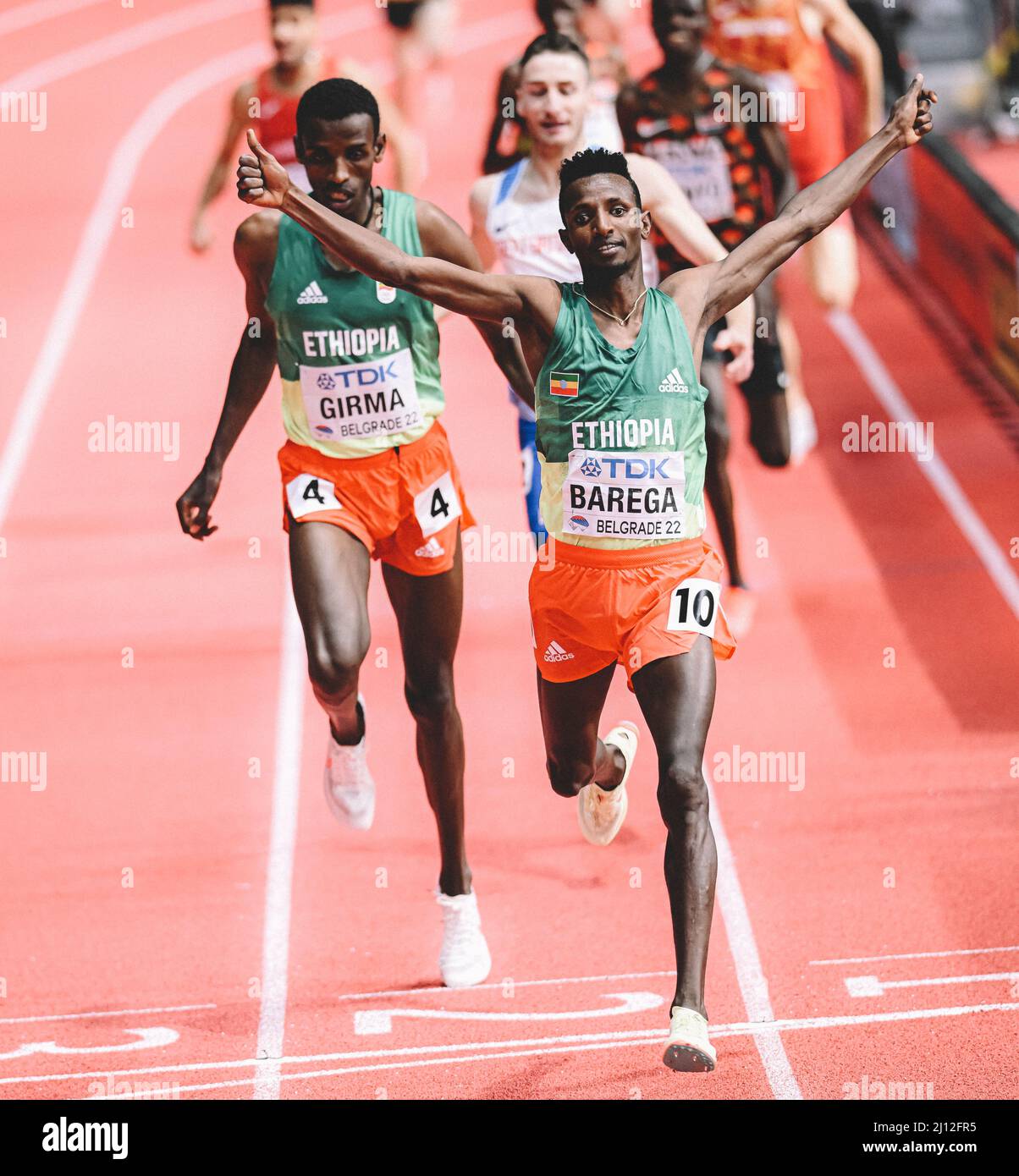 Selemon Barega winning in the 3000 meters of the Belgrade Indoor World ...
