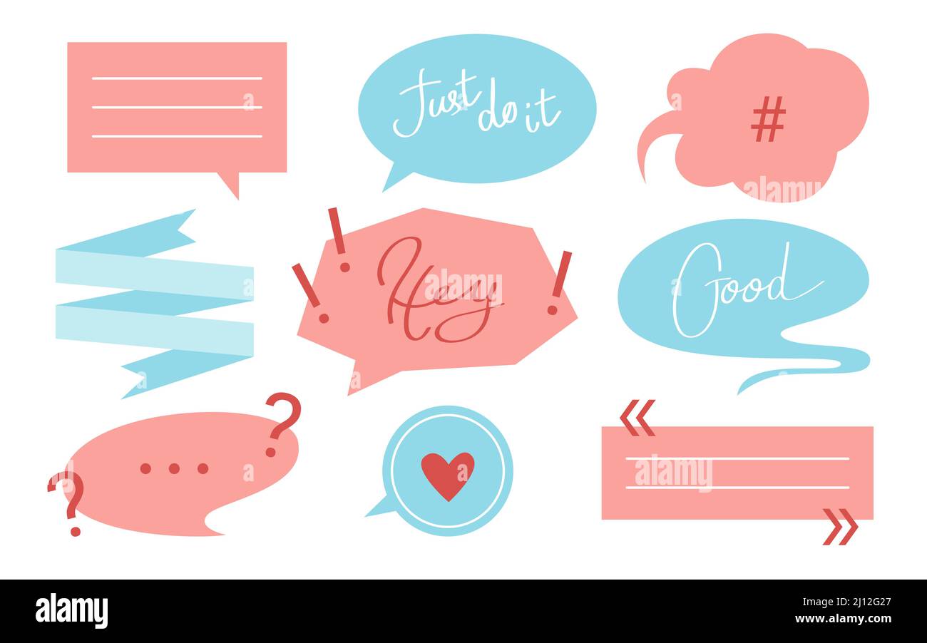 Inspirational slogan in pink and blue speech bubble set, Just do it ...