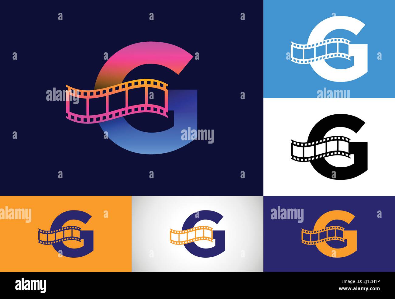 Initial monogram alphabet incorporated with film reel. Video and movie ...