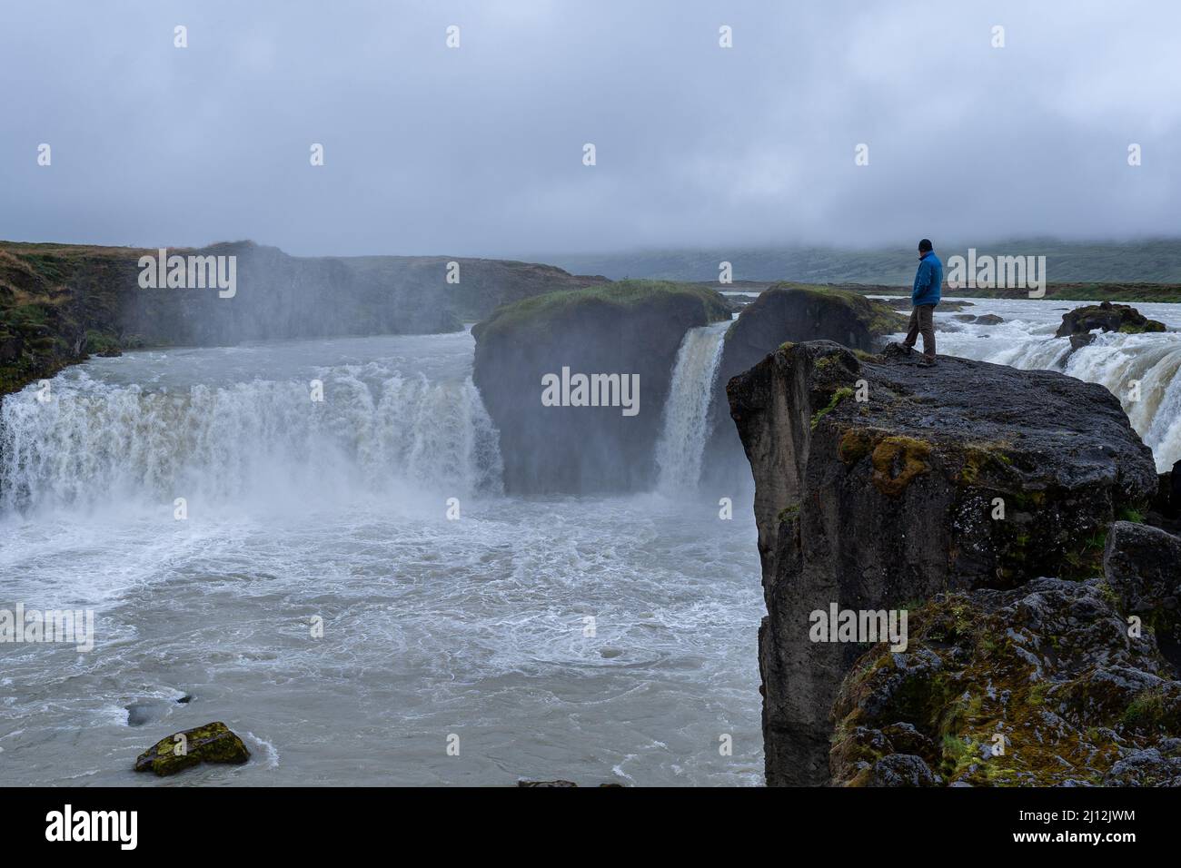 Beautifulaerial view of the massive Godafoss waterfall in Iceland, la ...
