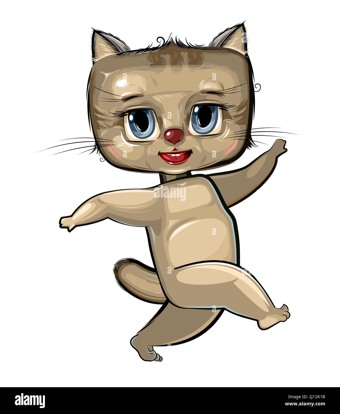 Cat in motion. Indulges, jumps or dances. Illustration in cartoon style ...