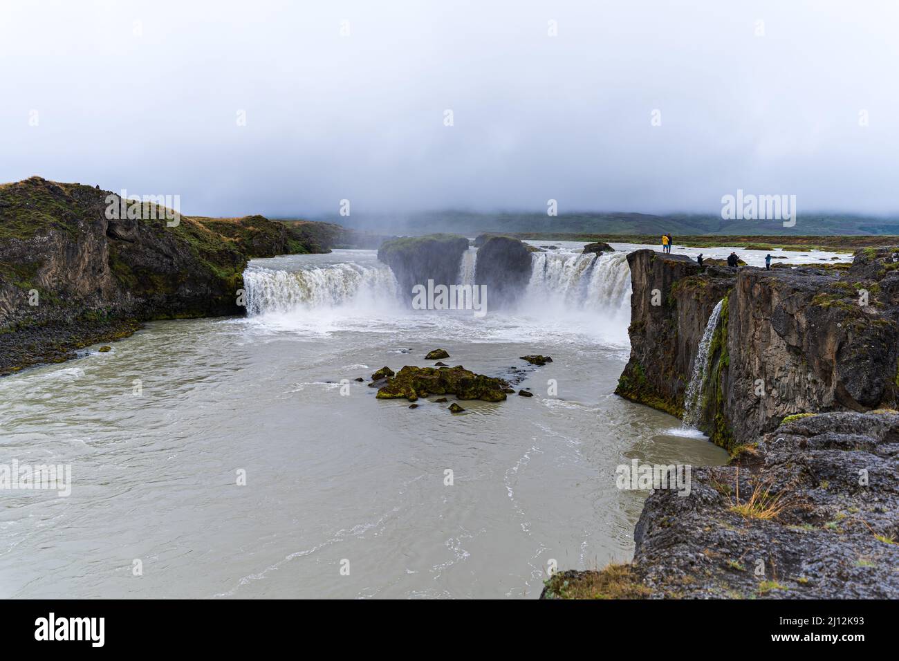 Beautifulaerial view of the massive Godafoss waterfall in Iceland, la ...