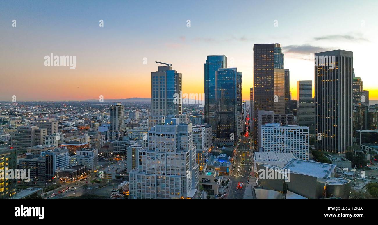 Los Angeles skyline and skyscrapers. Downtown Los Angeles aerial view ...