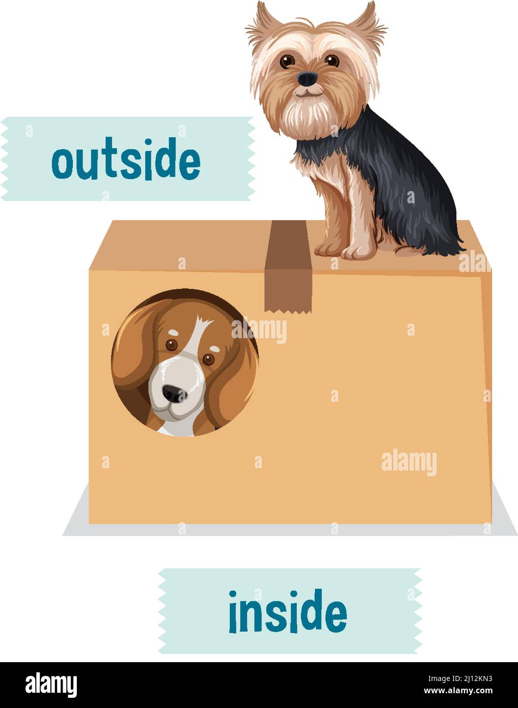 Prepostion wordcard design with dogs and box illustration Stock Vector ...