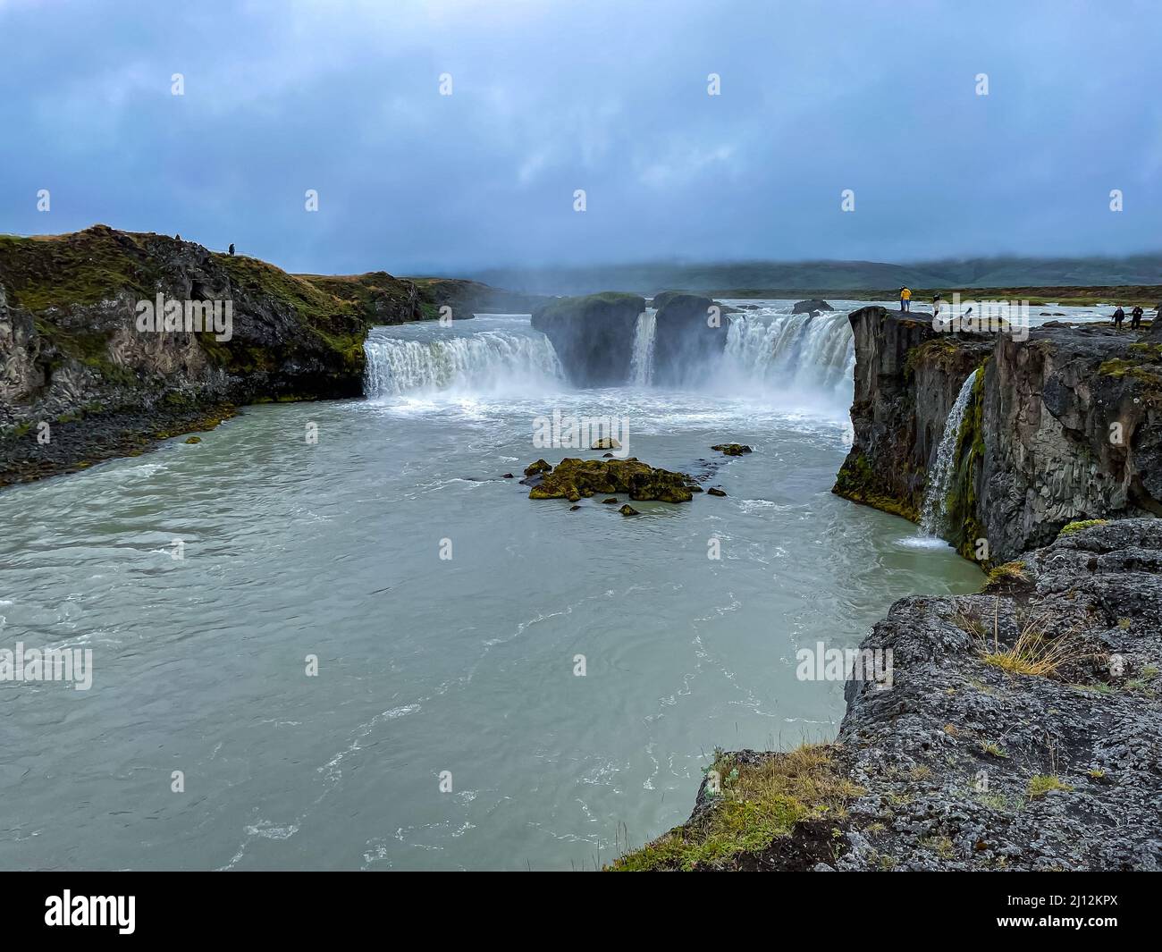 Beautifulaerial view of the massive Godafoss waterfall in Iceland, la ...
