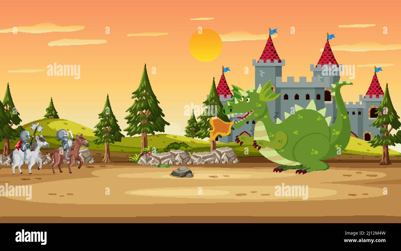 Medieval town scene in cartoon style illustration Stock Vector Image ...