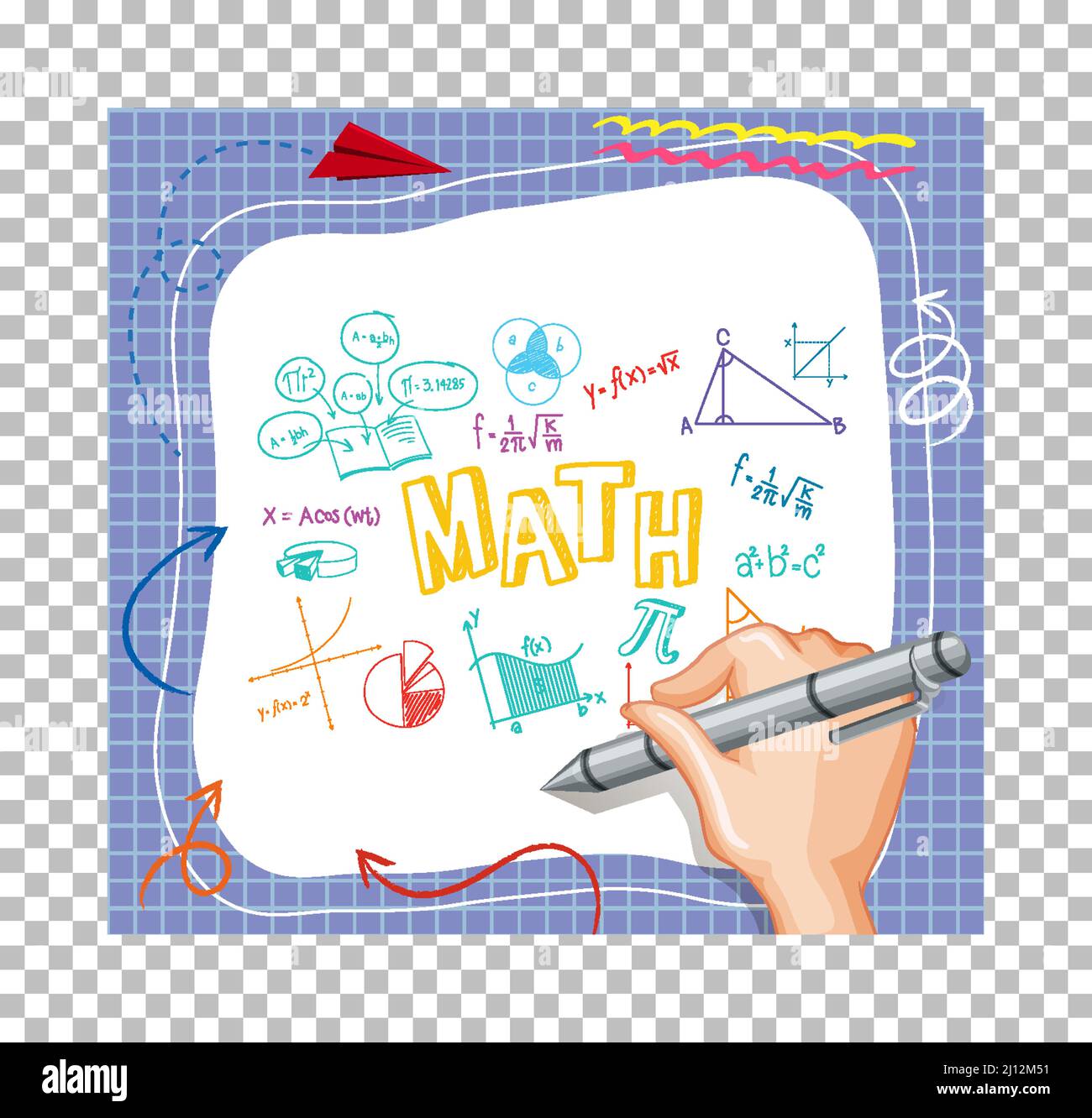 Hand writing math formula on paper note with grid background ...