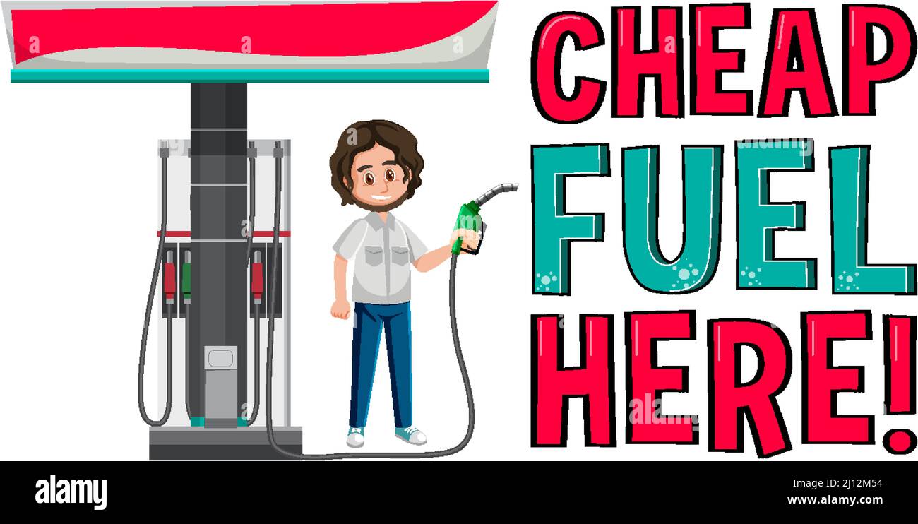 Gas station with cheap fuel here word logo illustration Stock Vector ...