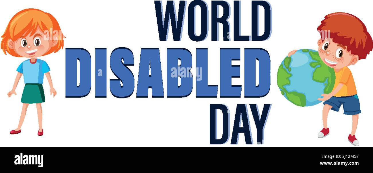 World disabled day logo design with children cartoon characters ...