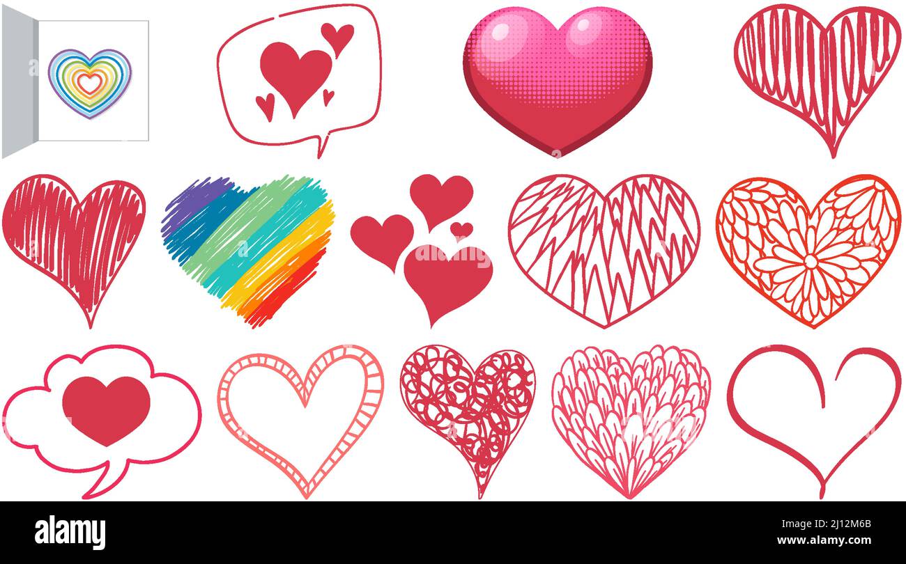 Different style of hearts isolated on white background illustration ...