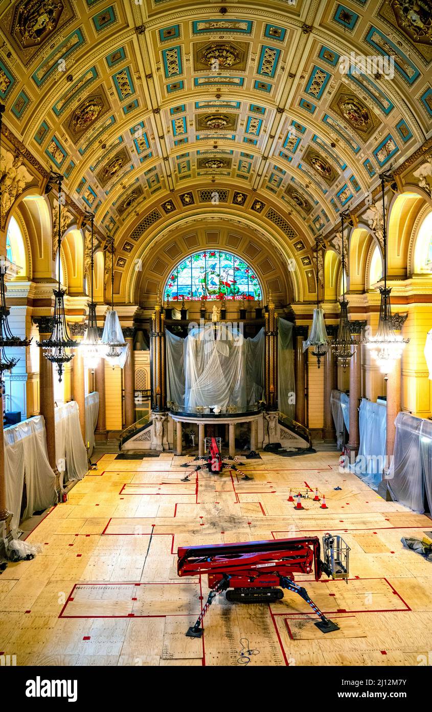 A team of specialists work on the restoration of the 145-foot long, 72 ...