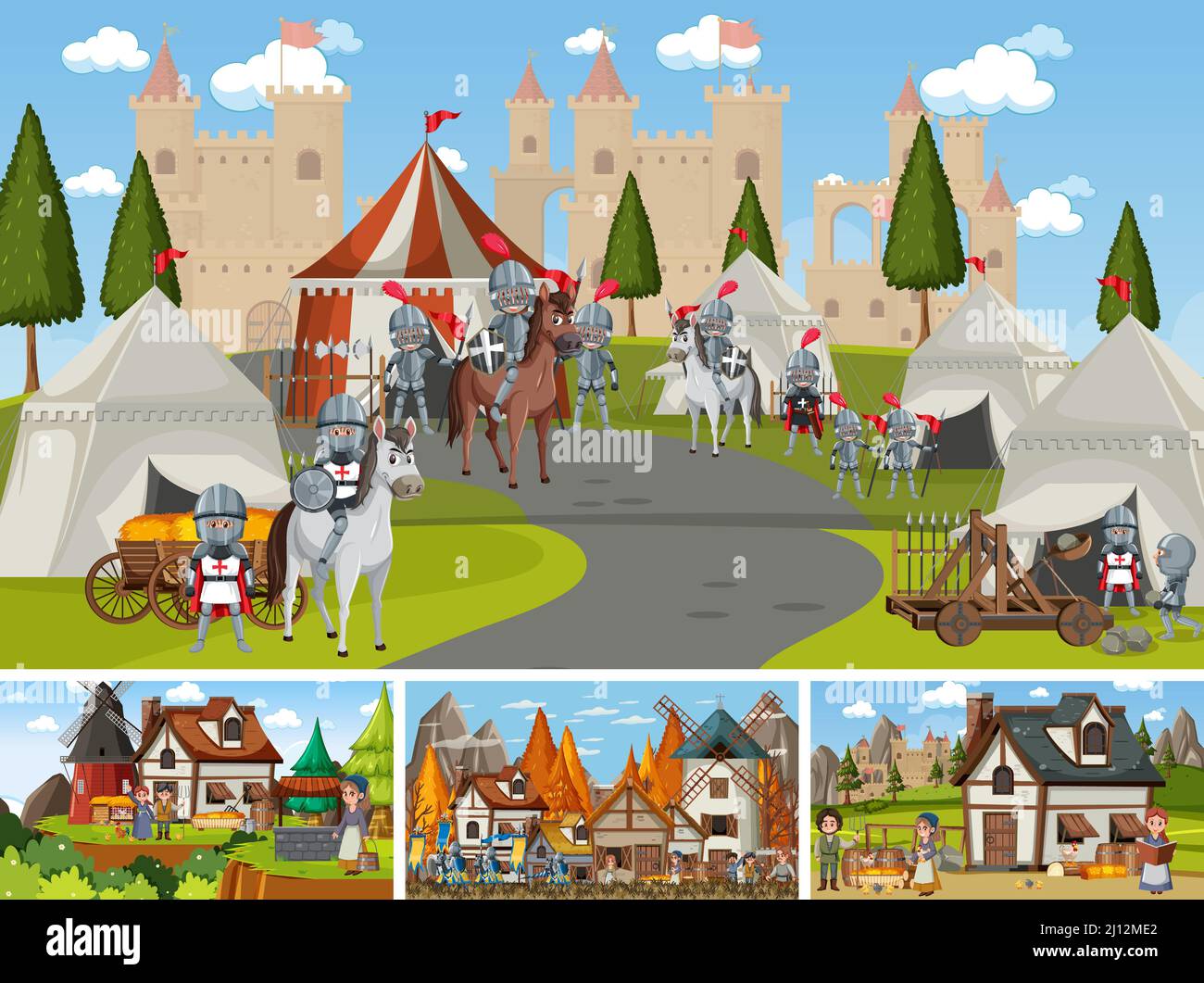 Set of different scene medieval illustration Stock Vector Image & Art ...