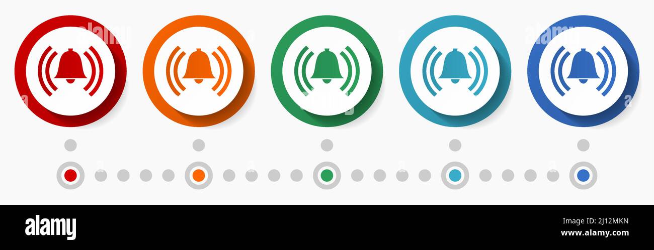 Bell, alarm, alert concept vector icon set, flat design colorful ...