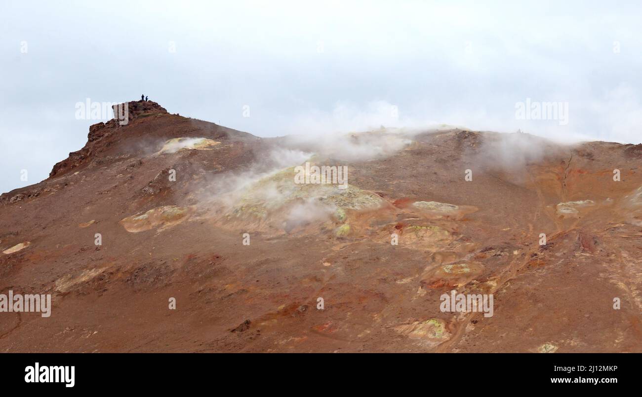 Steaming fumarole in geothermal area of Hverir, Namafjall in northern ...