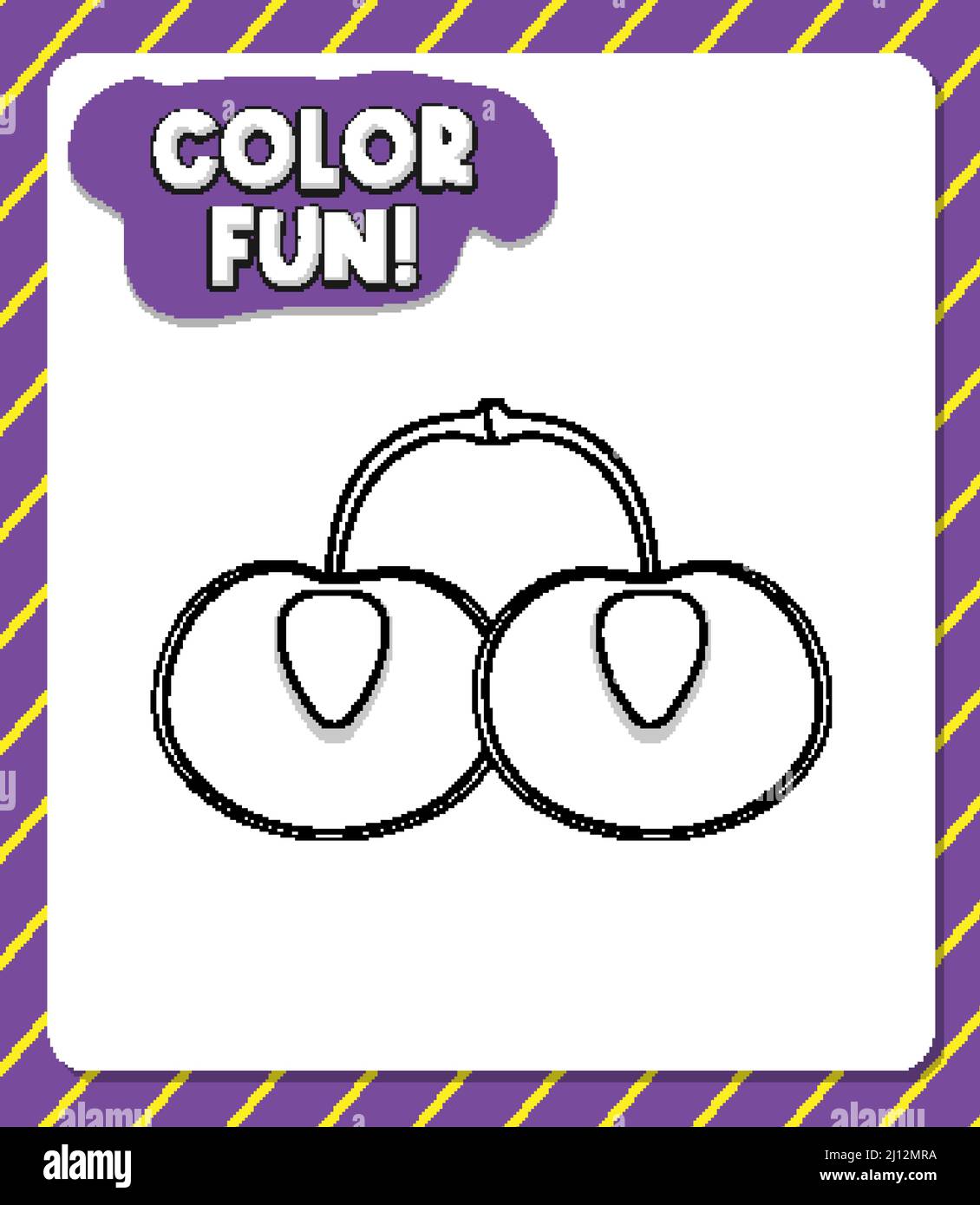 Worksheets template with color fun text and cherry outline illustration ...