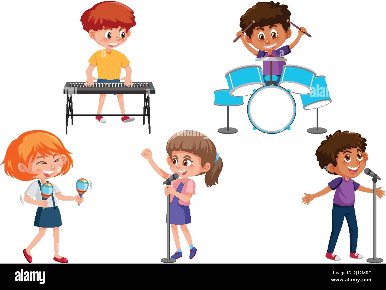 A set of kids playing different instruments illustration Stock Vector ...