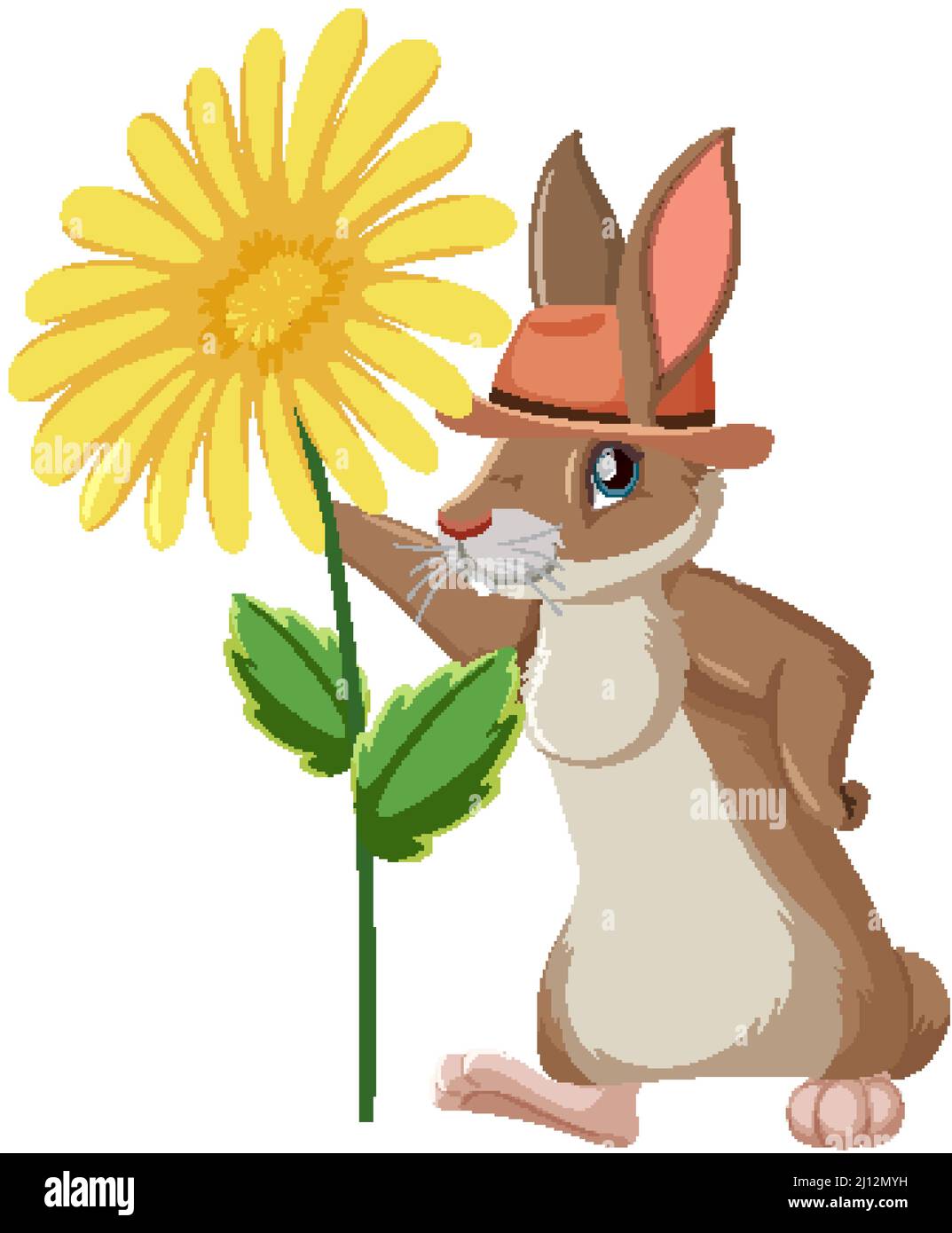 Cute bunny holding yellow flower illustration Stock Vector Image & Art ...