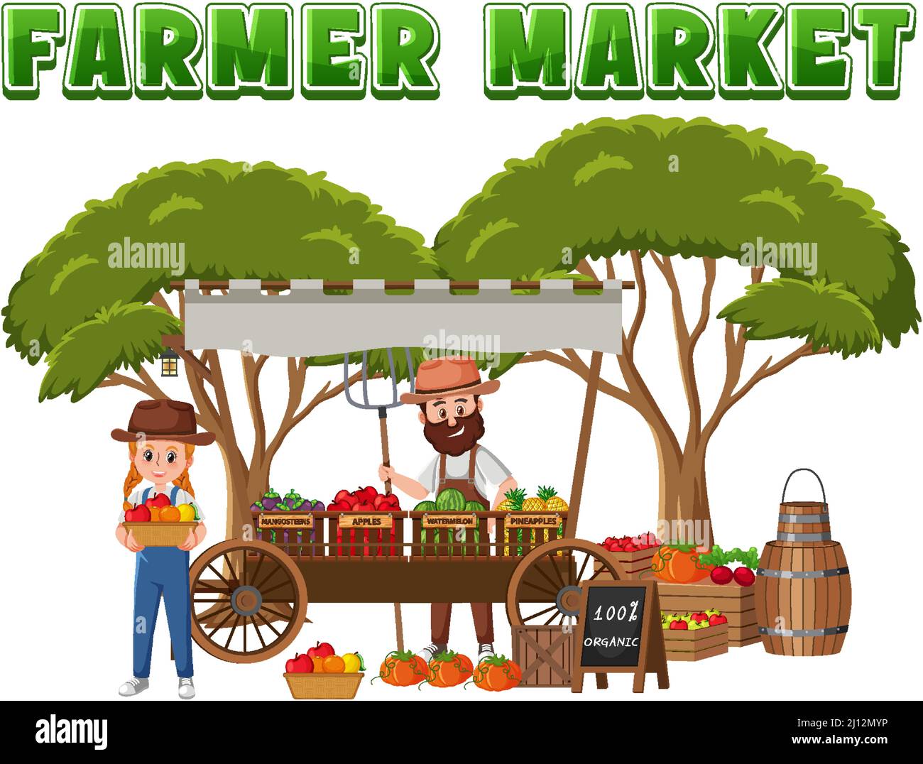 Flea market concept with fruit store illustration Stock Vector Image ...