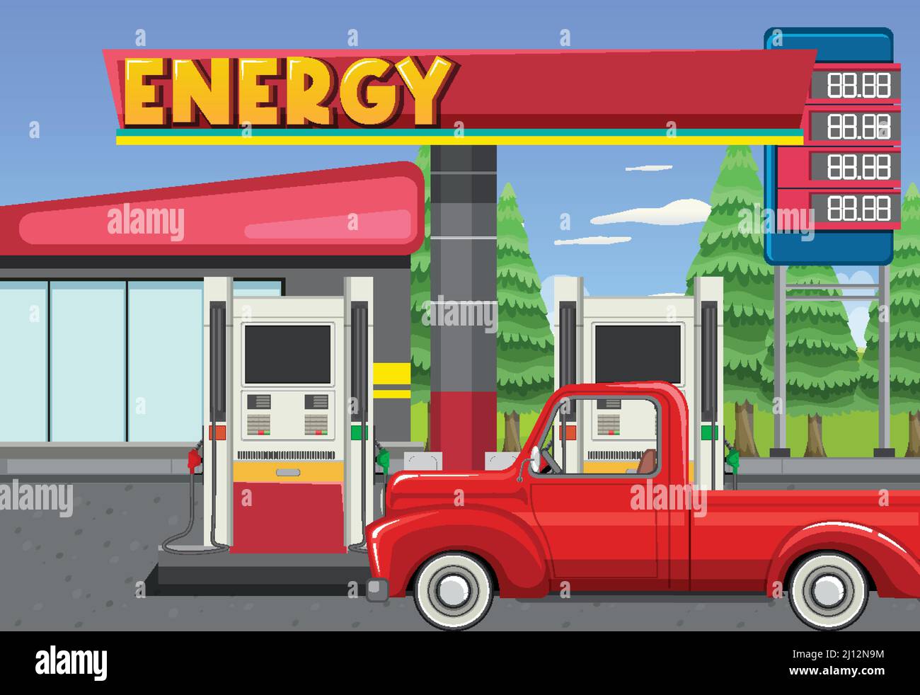 Gas station cartoon scene illustration Stock Vector Image & Art - Alamy
