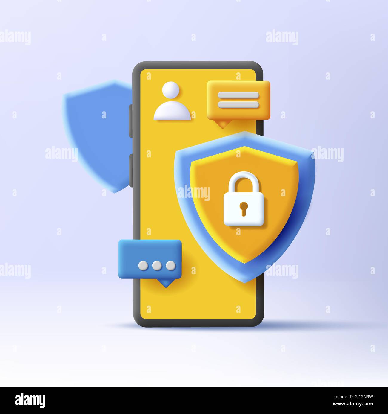 3d render illustration of a smartphone with shield and messages, a ...