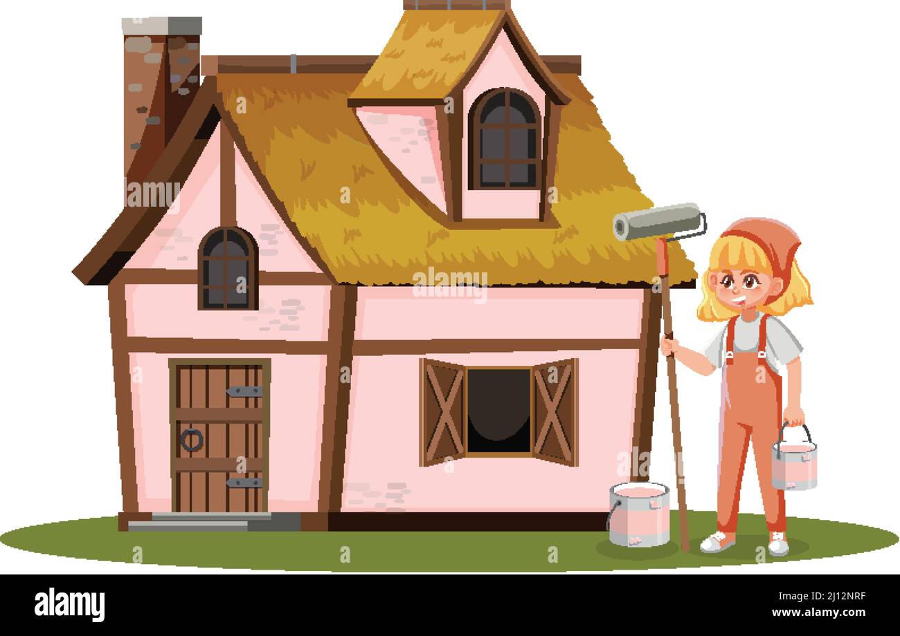 A female painter cartoon character on white background illustration ...