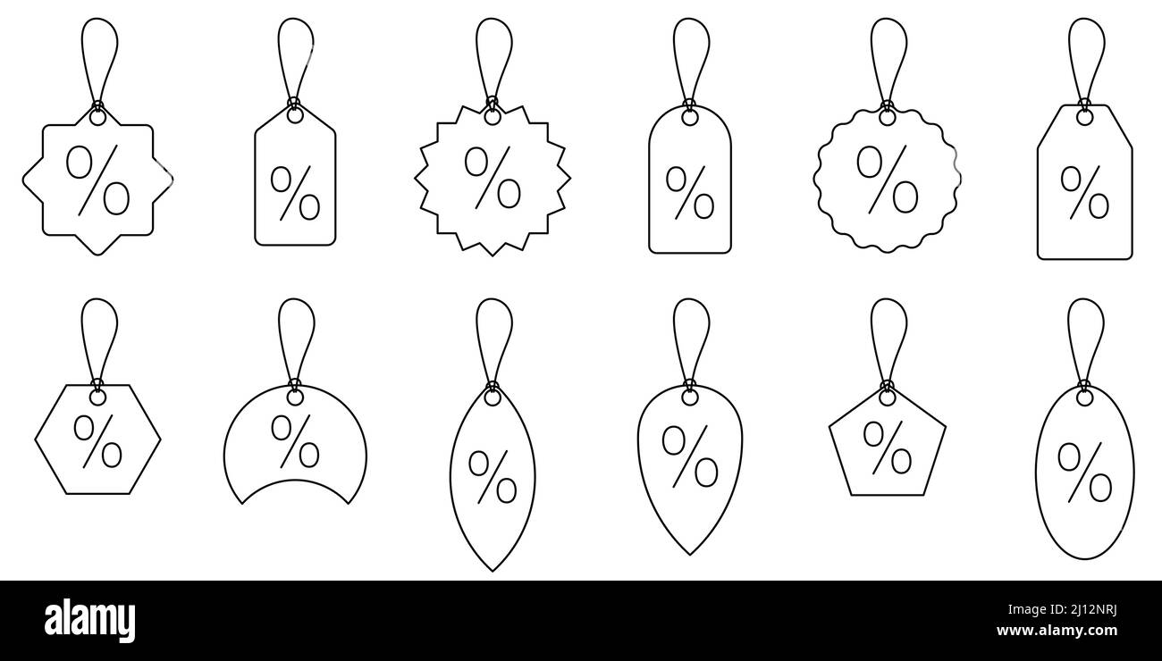 Discount offer tag icons. Set of linear shopping tag icons. Conceptual ...